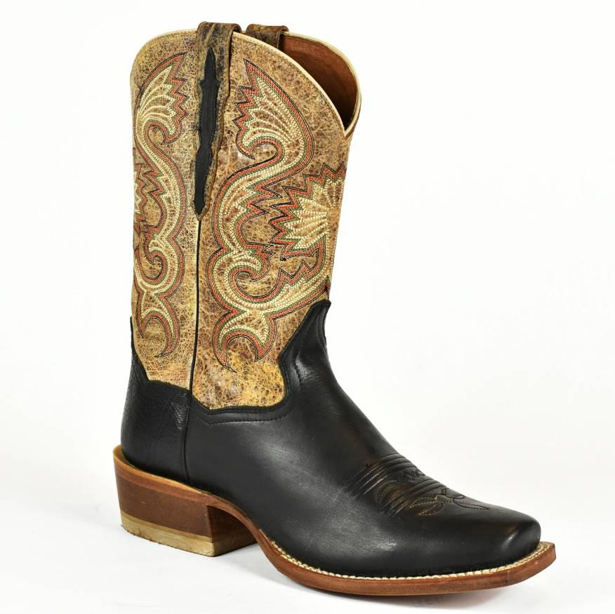 Dan Post Roper Cowboy Boot- Cowboy Certified- Black Leather-Square Toe ...
